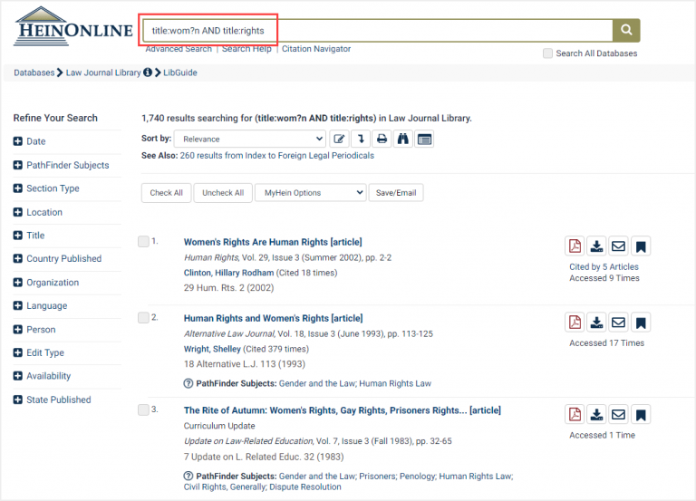 How do I build a wildcard search? - HeinOnline Knowledge Base