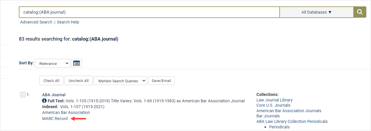 How do I view a MARC Record? - HeinOnline Knowledge Base
