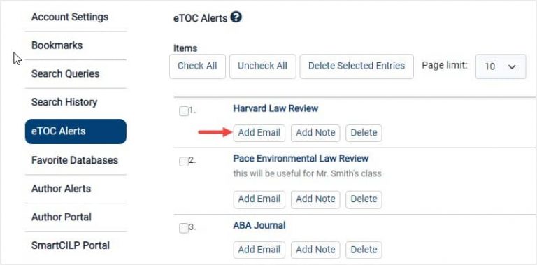How to Create eTOC Alerts - HeinOnline Knowledge Base